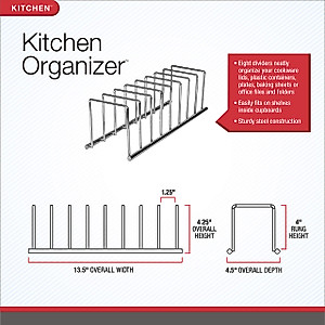 Spectrum Diversified Euro Kitchen Lid Organizer for Plates, Cutting Boards, Bakeware, Cooling Racks, Pots & Pans, Serving Trays, and Reusable Containers, Gold