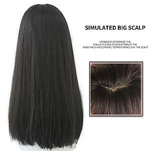 URCGTSA 22 Inches long Hair Wig for Women Black Synthetic Hair Natural Long Straight Wig With Bangs Party Cosplay Wig for Girl (Black brown)