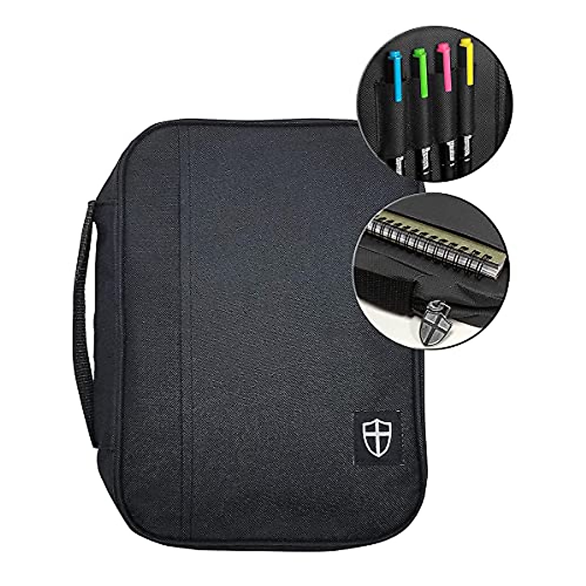 G.T. Luscombe Company, Inc. Armor of God Bible Cover & Book Cover | Oxford Cloth with Handle & Cross Emblem Zipper-Pull | 4 Pen Loops Inside Cover | Outside Pocket | Black Extra Large 10 x 7.25 x 2"