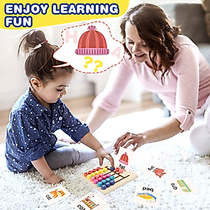Joyreal Sight Word Spelling Games, CVC Flash Cards Kindergarten Homeschool, Wooden Vowel Letters Preschool Toys Fine Motor Skills Alphabet Blocks Learning Classroom 3-8 Years Old