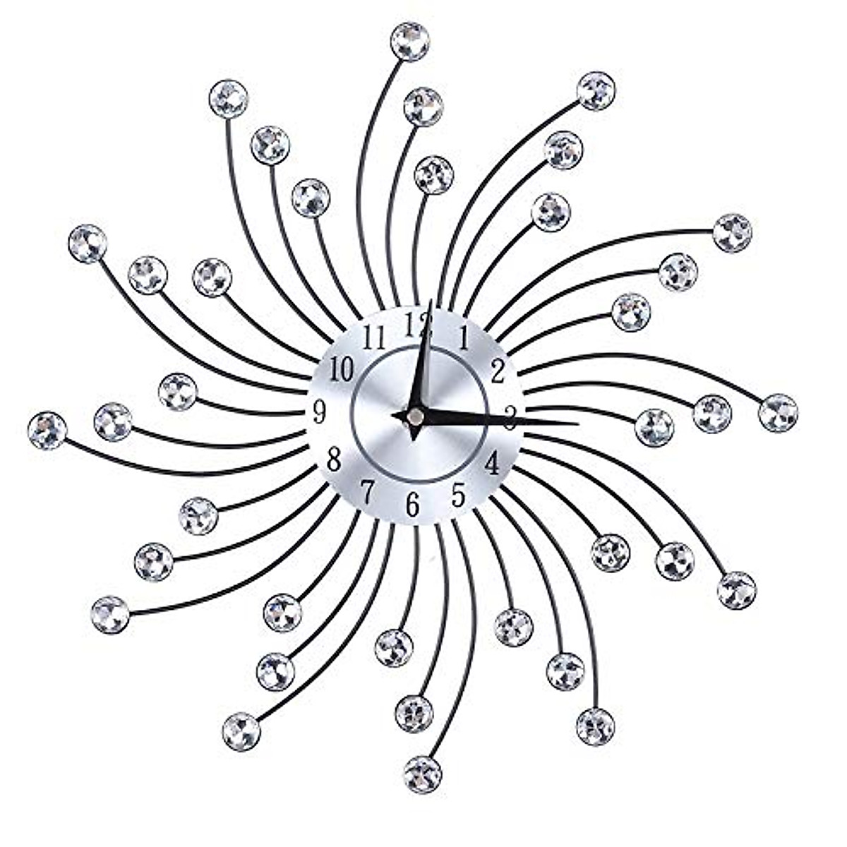 NCONCO Wall Clock, Sparkling Bling Metallic Silver Flower-Shaped Wall Clock for Living Room Officeï¼ˆArc Flowerï¼‰