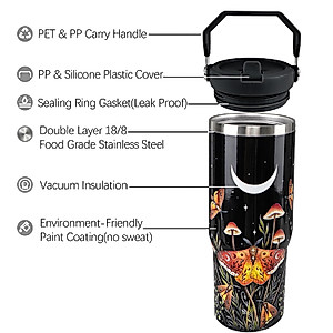 Unyopsa Mushroom Tumbler with Handle 30oz Vacuum Insulated Mushroom Cup with Lid and Straw Mushroom Gifts for Women Men