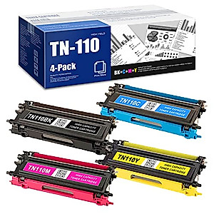 Compatible 4 Pack TN110 TN110BK TN110C TN110M TN110Y Toner Cartridge Replacement for TN110-KCMY HL-4070CDW 4040CDW MFC-9440CN 9840CDW DCP-9040CN Printers ,Sold by OXYZOU(1BK+1C+1M+1Y).