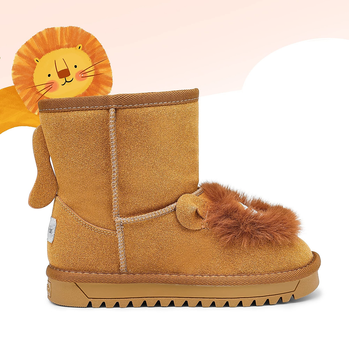 DREAM PAIRS Boys Girls Snow Boots Toddler/Little Kids Winter Cute Shoes Brown/Lion Size 7 Toddler SDSB2223K