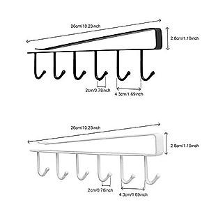 YIHAIXINGWEI White Cup Holder Under Cabinet 6 Hook Coffee Cup Mug Holder for Kitchen, Fit for 1 Inch Thickness Shelf or Less (with Adhesive).