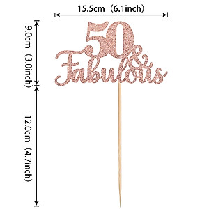 1 PCS 50 & Fabulous Cake Topper Glitter Fifty and Fabulous Cake Toppers Happy 50th Birthday Cake Pick for 50th Wedding Anniversary Birthday Party Cake Decorations Supplies Rose Gold