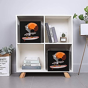 Funny Toucan Surfing Board Canvas Collapsible Storage Bins Cube Organizer Baskets with Handles for Home Office Car