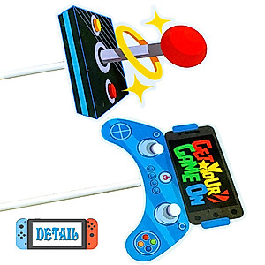 Video Game Cupcake Toppers 36pcs Game Party Cupcake Picks Game On Controllers Cake Picks Gamepad Birthday Party Decoration for Game Theme Baby Shower Supplies(Blue)