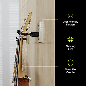 String Swing Wall Mount Ukulele Hanger Hardwood Ukele or Mandolin Wall Mount Pineapple Tenor Concert Compatible for Home & Studio CC01UK-A - Ash