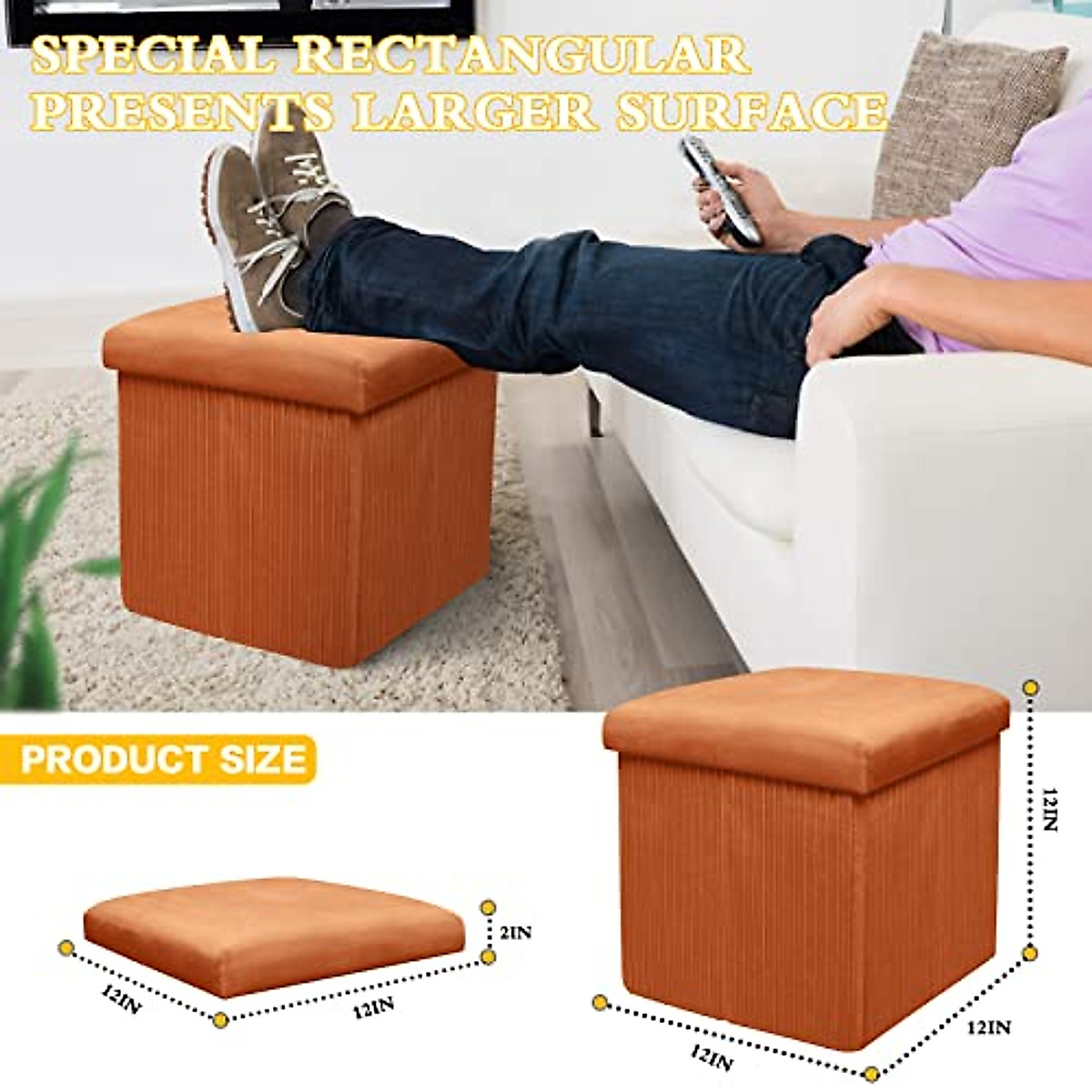 ACEHOME Storage Ottoman Cube, Small Ottoman with Storage, 12 Inch Velvet Tufted Folding Square Storage Ottoman, Small Footstool Rest Padded Seat, Orange