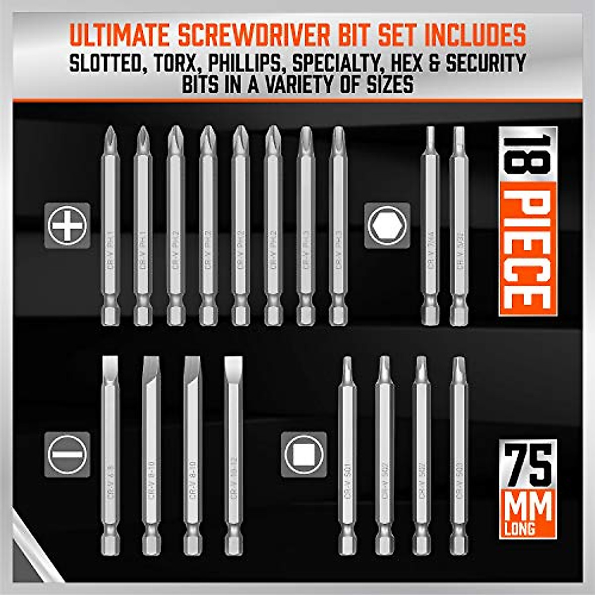 HORUSDY 208-Piece Professional Screwdriver Bit Set, Chrome Vanadium Steel Driver Bit Set, Includes Security Bits