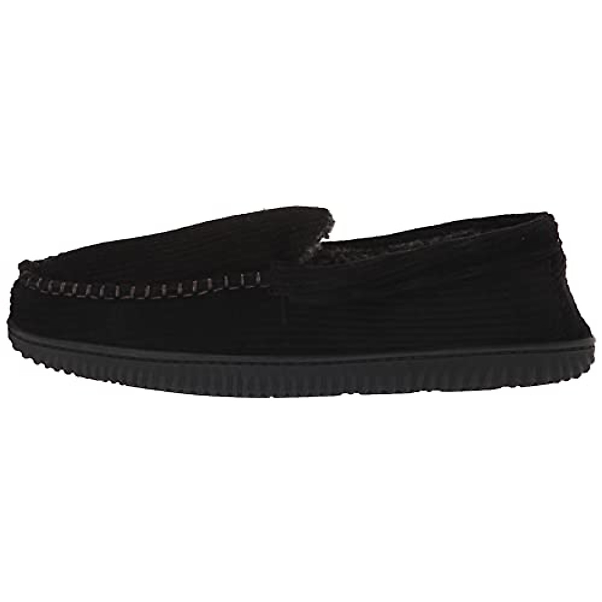 Dearfoams Men's Niles Corduroy Moccasin Slipper, Black, Small