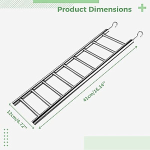 GEKMOR Parrot Ladder 9-Step Stainless Steel Rustproof Metal Nonskid Smooth Portable Bird Cage Ladder with Hooks Cockatiel Stand Ladder for Parrots Parakeets Cockatoos Lovebirds