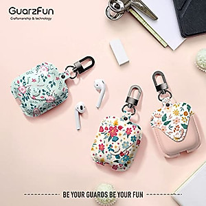 GuarzFun Leather Case for AirPods 1&2, Airpod Women, with Secure Snap Closure Keychain (Pink)