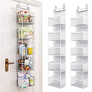 Fixwal 2 Pack 5-Shelf Over The Door Hanging Pantry Organizer, Hanging Storage with Clear Plastic Pockets, Large Capacity Door Organizer for Closet, Bedroom, Nursery, Bathroom and Sundries