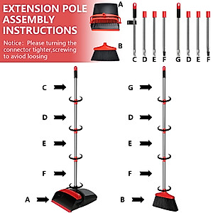 Loonpon Broom with Dustpan Combo Set,43inch Long Handle Stiff Broom Dust pan, for Garage Kitchen Room Office Lobby