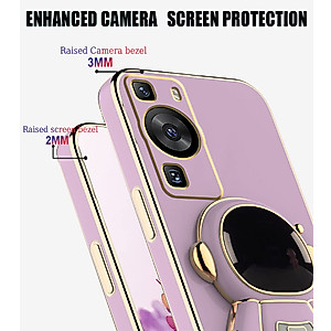 Compatible with Huawei P60 Pro Case for Women Men, Ultra Soft Huawei P60 Pro Phone Case with Stand Silicone TPU Plating Cute Astronaut Pattern Cases Cover (Purple)