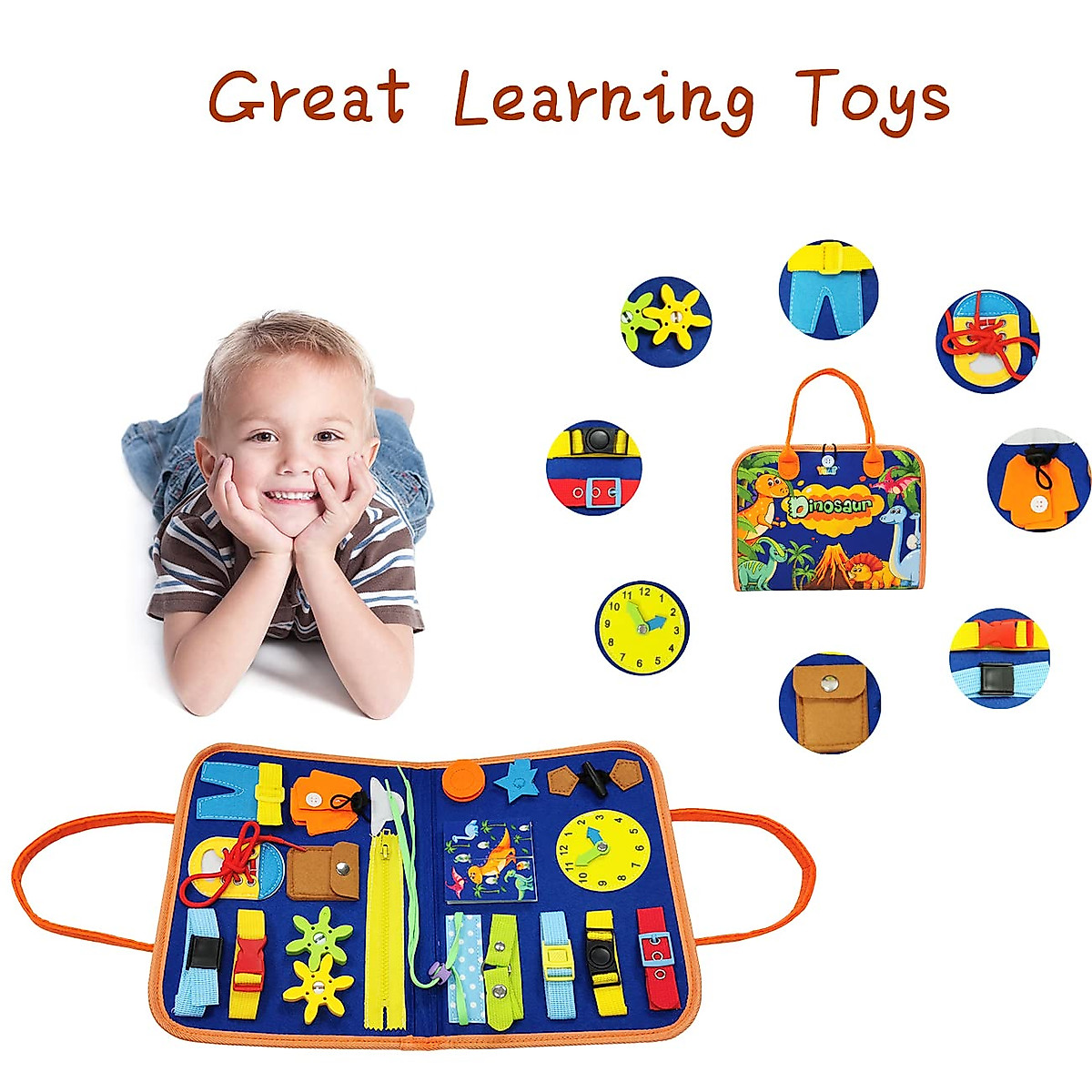 YQTAT Montessori Toys for 1 2 3 Year Old, Busy Board Toddler Toys for Learning Fine Motor Skills, Travel Toys for Plane and Car, Preschool Educational Sensory Toys,Creative Gift for Boy Girl