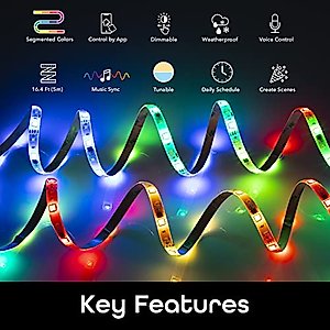 Geeni Prisma Symphony Smart LED Strip Lights, RGBIC Neon Color Changing WiFi Lights with App Remote Control and Music Sync, Compatible with Alexa and Google Home, 16.4 ft