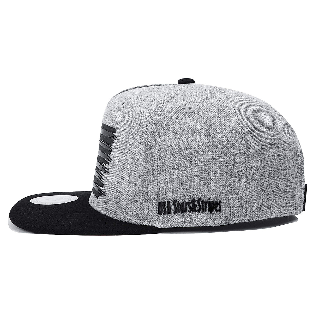 Flipper USA American Flag Flat Brim Bill Baseball Cap Classic Snapback Hat for Men Women Version.2 with 3 Sizes (Gray/Black, Large (22 3/8" ~ 23 1/8"))