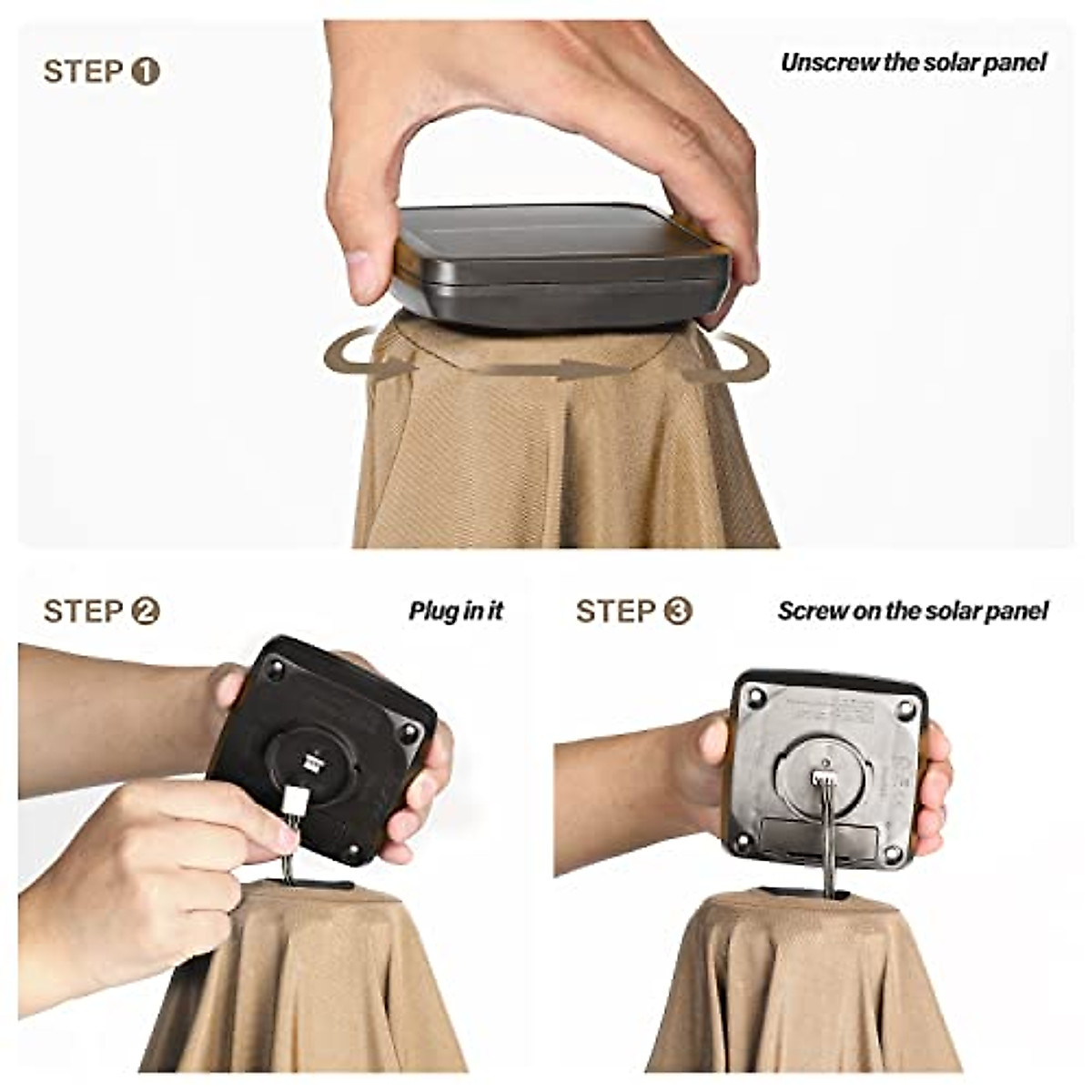 Simple Deluxe 9' Solar Umbrella 32 LED Lighted Patio Umbrella Table Market Umbrella with Push Button Tilt/Crank Outdoor Umbrella for Garden, Deck, Backyard and Pool, Tan