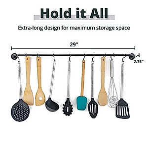 Greenco Pot and Pan Wall Mounted Rail Hanger Racks| Cookware Set and Storage Organization| 15-Hook Hanging Rack | Black Pots and Pans Organizer | Great For Kitchen Shelf