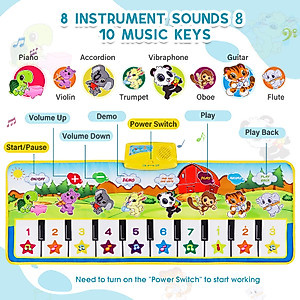 M SANMERSEN Piano Mat, 39.5" X 14" Musical Mat 8 Instrument Sounds Piano Mat for Toddlers Touch Play Dancing Mat Toy for 1 2 3 Year Old Girls Boys Gifts