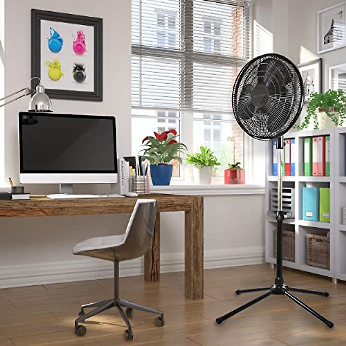 Comfort Zone 16" Oscillating Pedestal Fan with Folding Base, 3-Speed, Adjustable Height and Tilt, Top-Mounted Controls, Ideal for Home, Bedroom & Office, CZST162BTEBK