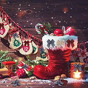 MAIOUSU STORE 75PCS Christmas Mini Plaid Bows Burlap Bows Mini Ribbon Burlap Bow Gingham Ribbon Bows Ornament for Christmas Tree Crafts Home Decoration Treat Bags Gift Wrapping Christmas Party