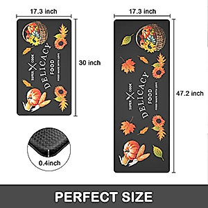 Artnice Kitchen Mat 2 Piece, Thanksgiving Day's Pumpkins Decorative Kitchen Mats Set, PVC Waterproof Anti Fatigue Kitchen Rug, Cushioned Kitchen Floor Mats for Home Office Sink Laundry, Black