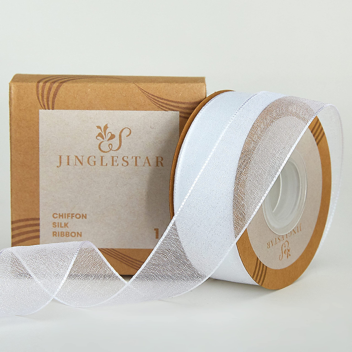 JINGLESTAR 1 Inch Wide Sheer Chiffon Ribbon - Pearl Silk Woven Ribbon Suitable for Gift Wrapping, Wedding Decor, Home Decor, Girl Hair Accessories Handmade DIY (25 Yards/roll) (White)