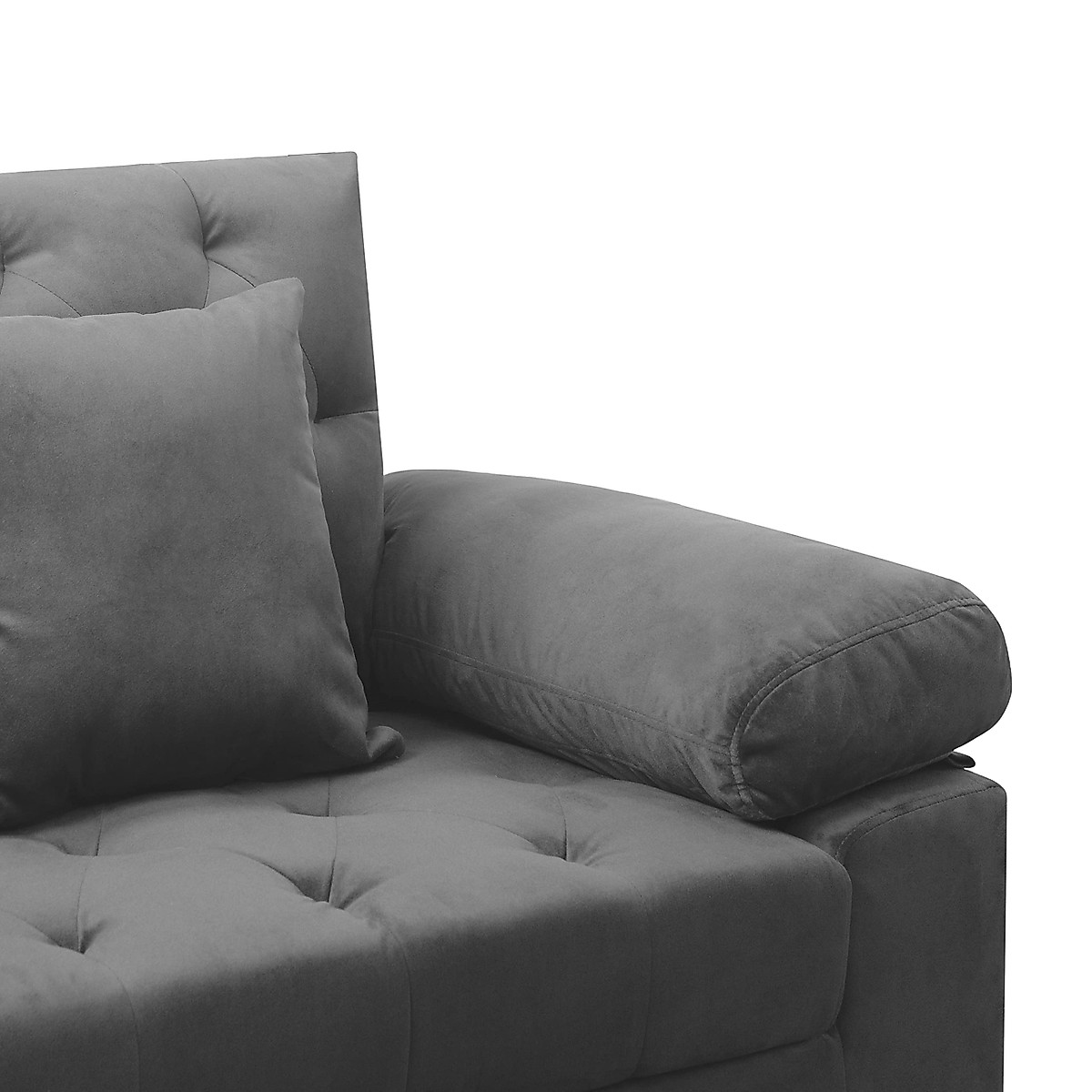 KoiHome Sectional Sofa 96.5" Left Hand Facing Velvet Button Tufted, 3-Seater Sleeper Couch with 3, Pillow top Arms, Modern L-Shape Chaise for Living, Bedroom,Waiting Room, Dark Grey