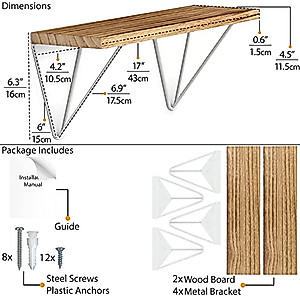 Wallniture Colmar Floating Shelves for Bedroom Wall Decor, Wood Wall Shelf Set of 2 for Home Organization and Storage, 17"x4.5" Natural Burned