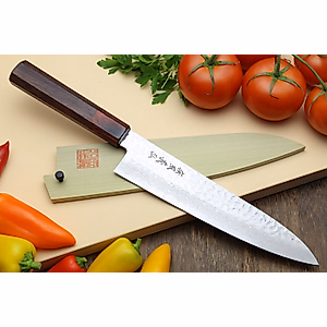 Yoshihiro VG10 46 Layers Hammered Damascus Gyuto Japanese Chefs Knife (Octagonal Shitan Rosewood Handle) (9.5" (240mm)