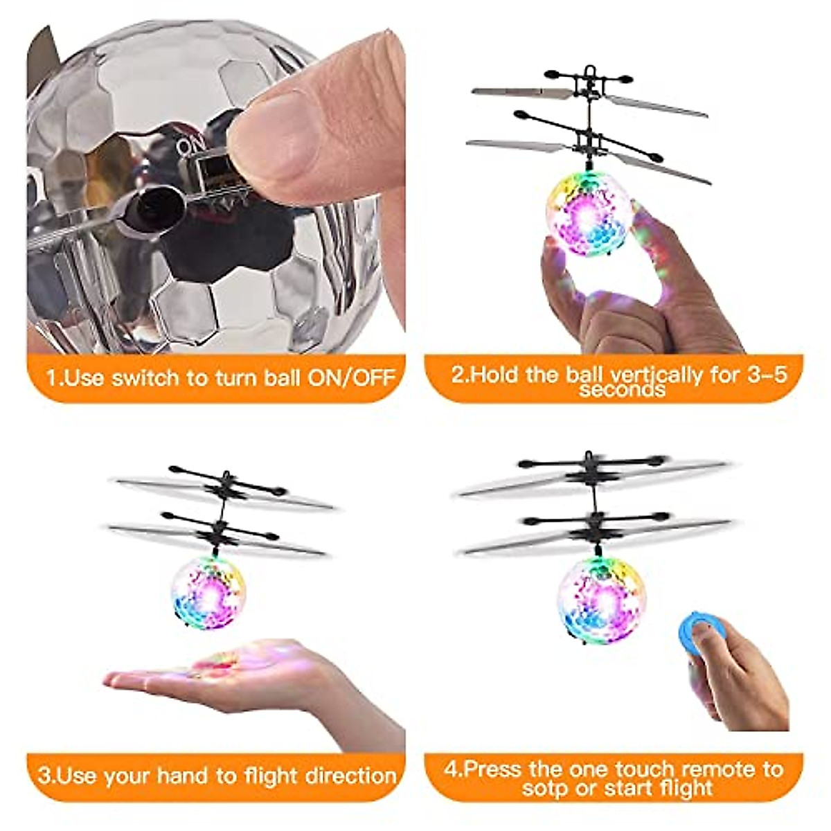 KPPIT Kids Flying Orb Ball, Upgraded Orbiter Flying Disco Ball Mini Drone Toy with Remote LED Hand Controlled Helicopter Games Indoor Outdoor Hover Ball Floating UFO Toys for Boys Girls