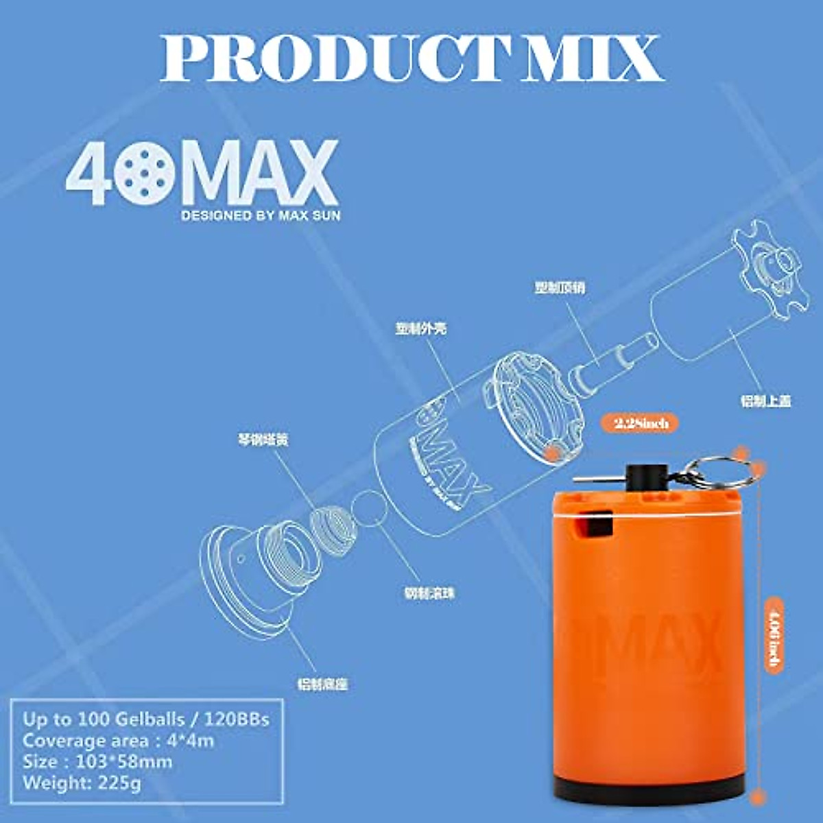 ARMARD Airsoft Grenade，Gel Blaster Grenade Launcher，Paintball Grenade，Metal Pull Ring, 6mm BBS Tactical Whirligig Impact Grenade, 7mm Gel Shower for Strike Game