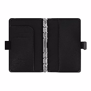 Filofax Saffiano Organizer, Personal Compact Size, Black - Cross-Grain, Leather-Look, Six Rings, Week-to-View Calendar Diary, Multilingual, 2024 (C022469-24)