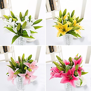 Joostee 8PCS Artificial Lily 3 Heads Fake Lily Artificial Flower for Wedding Home Party Garden Office Decor (Yellow)