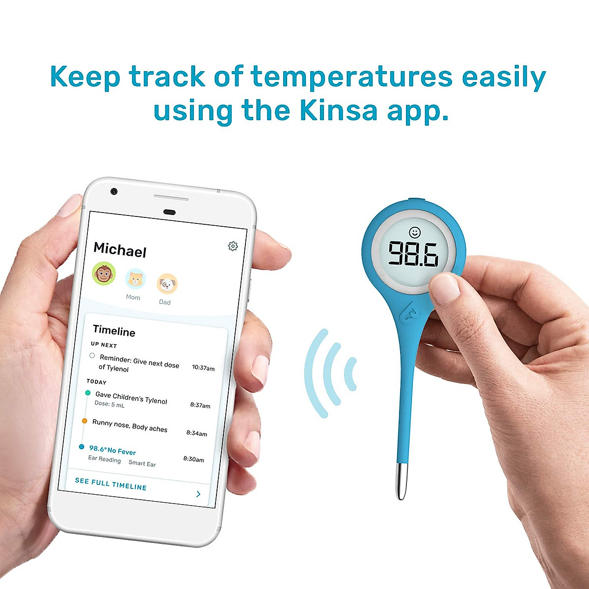 Kinsa Smart,Fever, Digital Medical Baby, Kid and Adult Termometro - Accurate, Fast, FDA Cleared Thermometer for Oral, Armpit or Rectal Temperature Reading - QuickCare