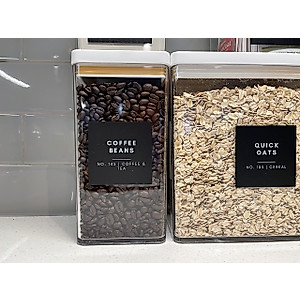 240 Black Minimalist Paper Pantry Labels | 2 1/2 x 2 1/2 inches | Waterproof Vinyl | for Plastic, Metal, Stainless Steel & Glass Containers | Strong Adhering, Removable