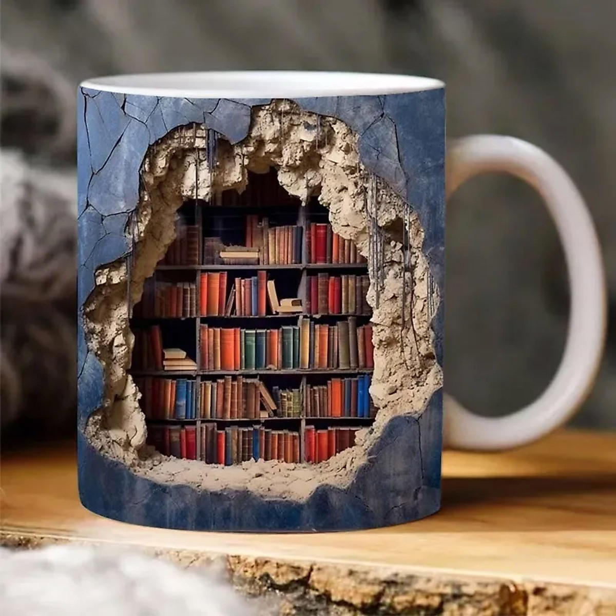 KRAOIKK 3D Bookshelf Coffee Mug Ceramic Coffee Mug Library Shelf, Novelty 3D Book Mug for Coffee Lover, Book Accessories for Reading Lovers Librarian Gifts Personal Library Kit for Book Lovers (A)