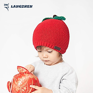 LANGZHEN Toddler Boys Girls Winter Hat Knit Beanie Hat for Fall Kids Baby Cute Warm Cap(Red-Apple,46-48CM)