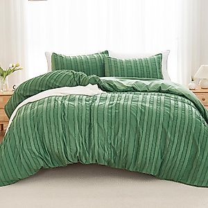 Andency Duvet Cover Full, Full Size Duvet Cover Set, Boho Full Bedding Set for All Seasons, 3 Pieces Tufted Shabby Chic Bedding Duvet Covers with Zipper Closure (Green, Full, 70x90 inches)