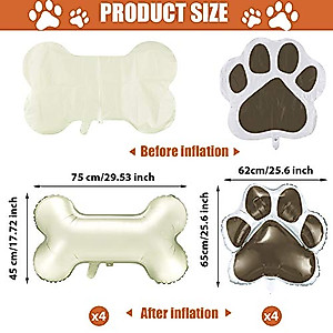 4 Pieces Bone Shaped Balloons Foil Helium Aluminum Balloons and 4 Pieces Dog Print Balloon for Pets Dog Party Suppliers (Coffee)