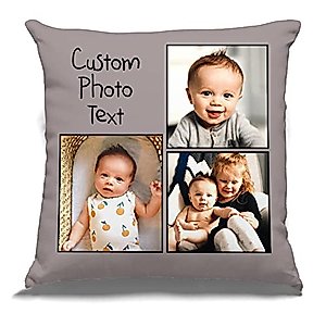 Personalized Pillow w Photos Collage - Customized Pillowcase with 3 Pictures and Text - Custom Birthday Wedding Gift for Couple Family Friend - 18x18