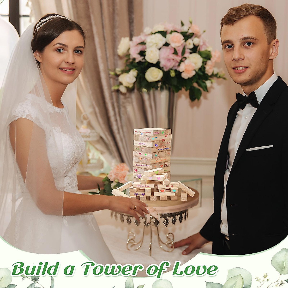 Nuanchu 125 Pcs Wedding Guest Book Alternative 100 Wooden Block Guest Book 24 Signing Pens Wedding Game Sign Wedding Decorations for Reception Bridal Shower Guest Book for Sign in