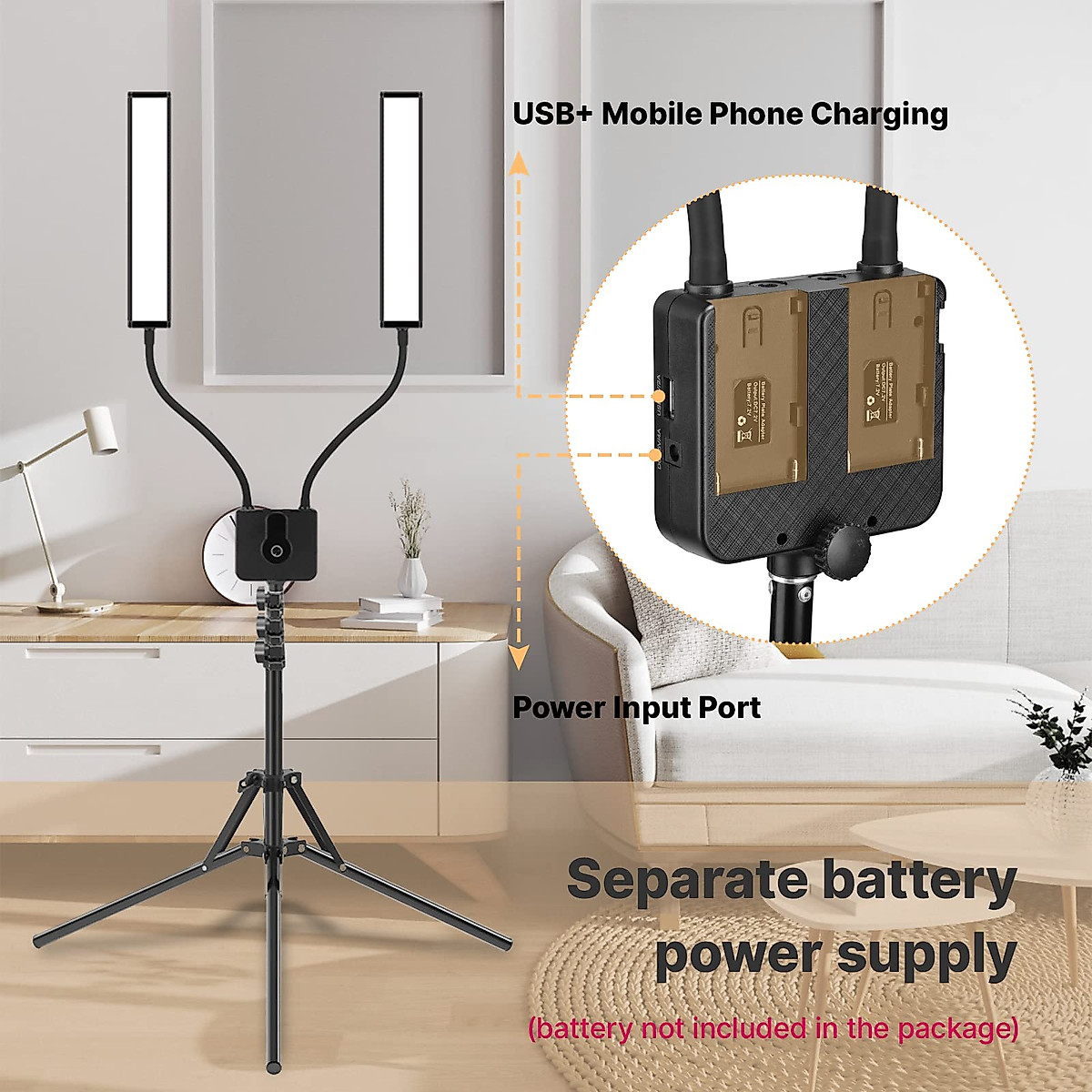 LED Video Light, ULANZI 45W Double Arms Beauty Light with Adjustable Tripod Stand, Dimmable 3200-5600K LED Video Light Photography Kit with 2 Phone Holders, for Makeup,Manicure,Tattoo,Live Streaming