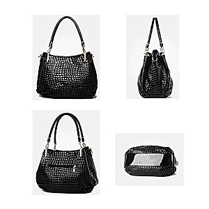 SMALL BLUE Women Synthetic PU Leather Tote Hobo Shoulder Hit the color Crossbody Bag Large capacity Clutches Satchels-Black