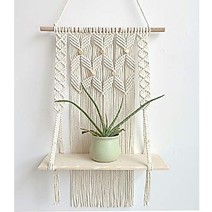 Geepro Boho Wall Decor Macrame Wall Hanging Shelf Indoor Window Plant Hanger for Wall Biege