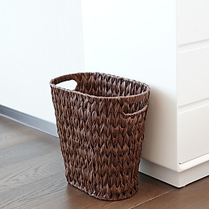 PINXIURY Wicker Trash Can,Watse Basket, Woven Bathroom Trash Can with Handles, Waste Paper Basket, Trash Cans for Bedroom,Decorative Boho Trash Can, 19 Liters/5 Gallons